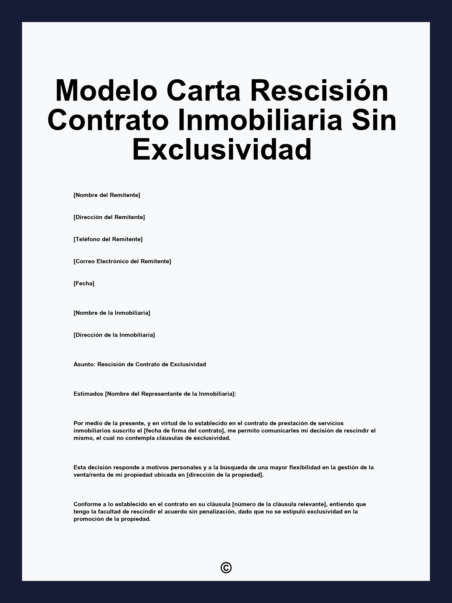 Modelo Carta Rescisión Contrato Inmobiliaria Sin Exclusividad