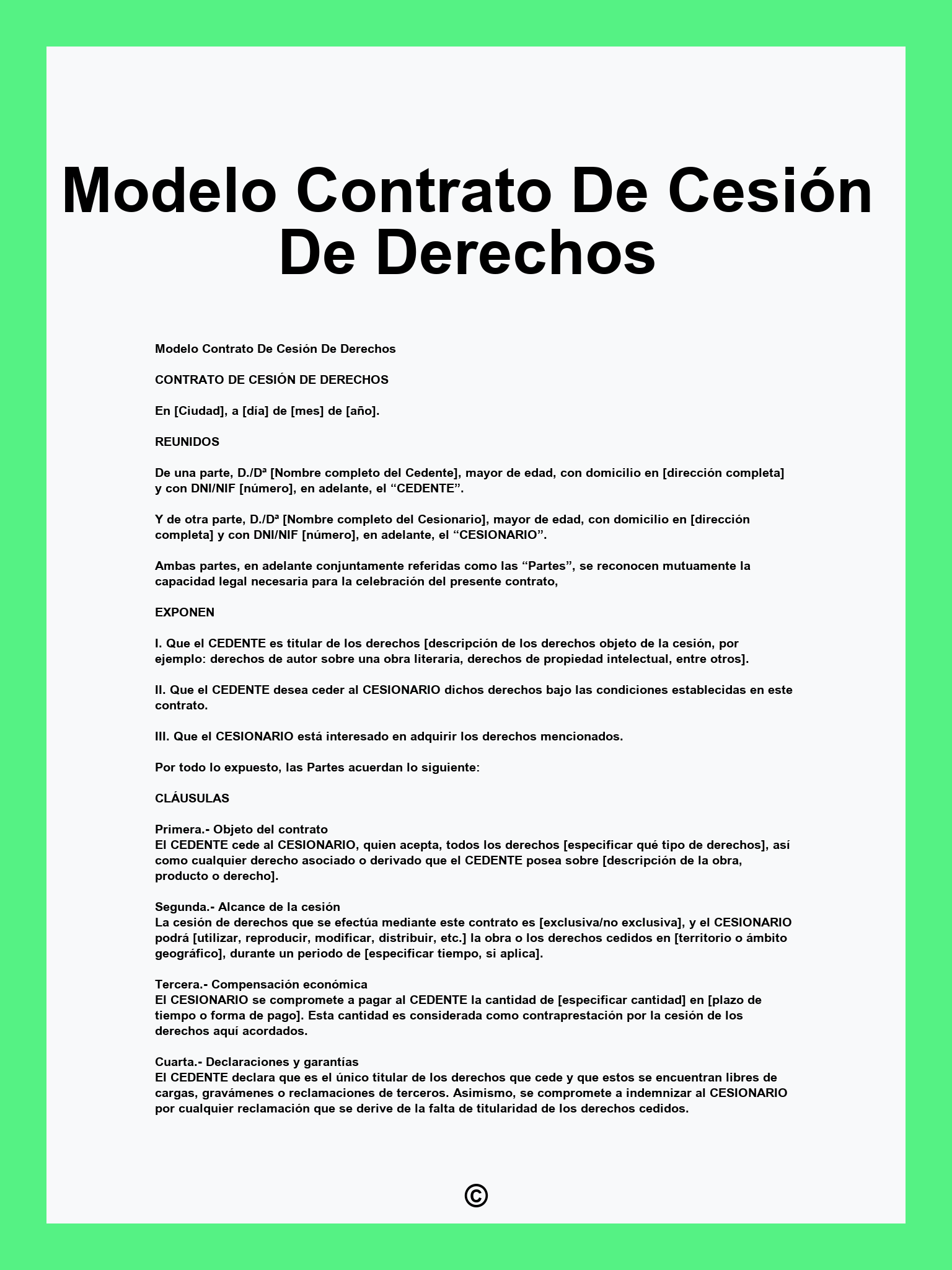 Modelo Contrato De Cesión De Derechos