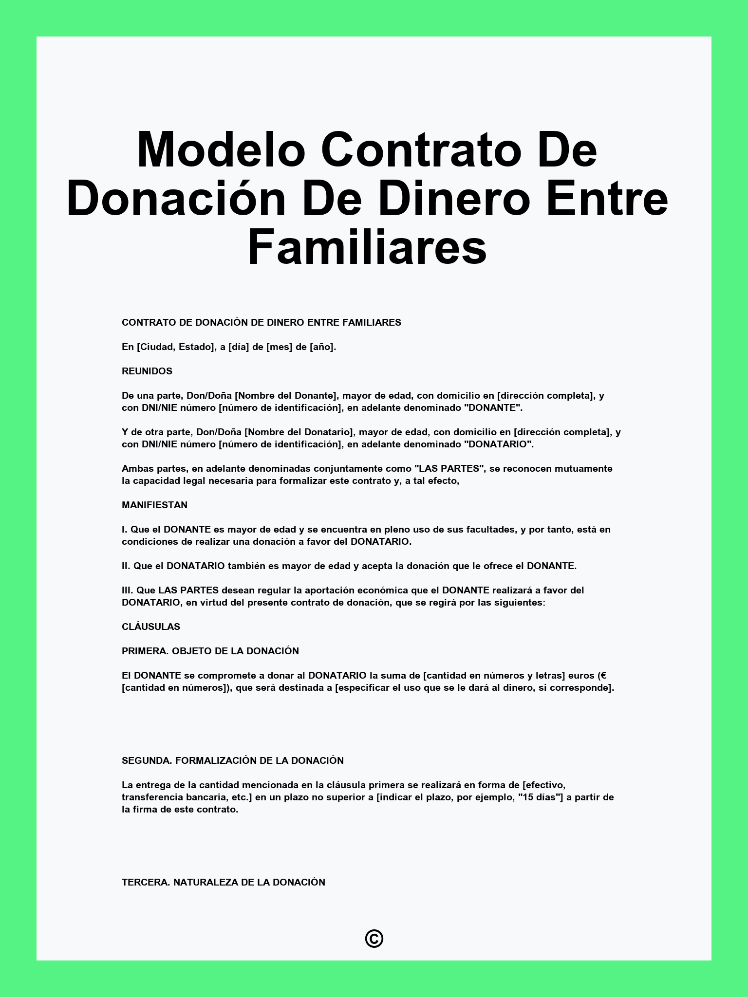 Modelo Contrato De Donación De Dinero Entre Familiares