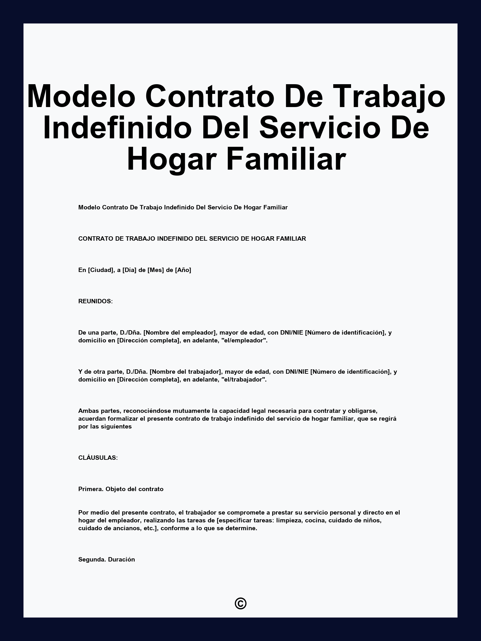Modelo Contrato De Trabajo Indefinido Del Servicio De Hogar Familiar