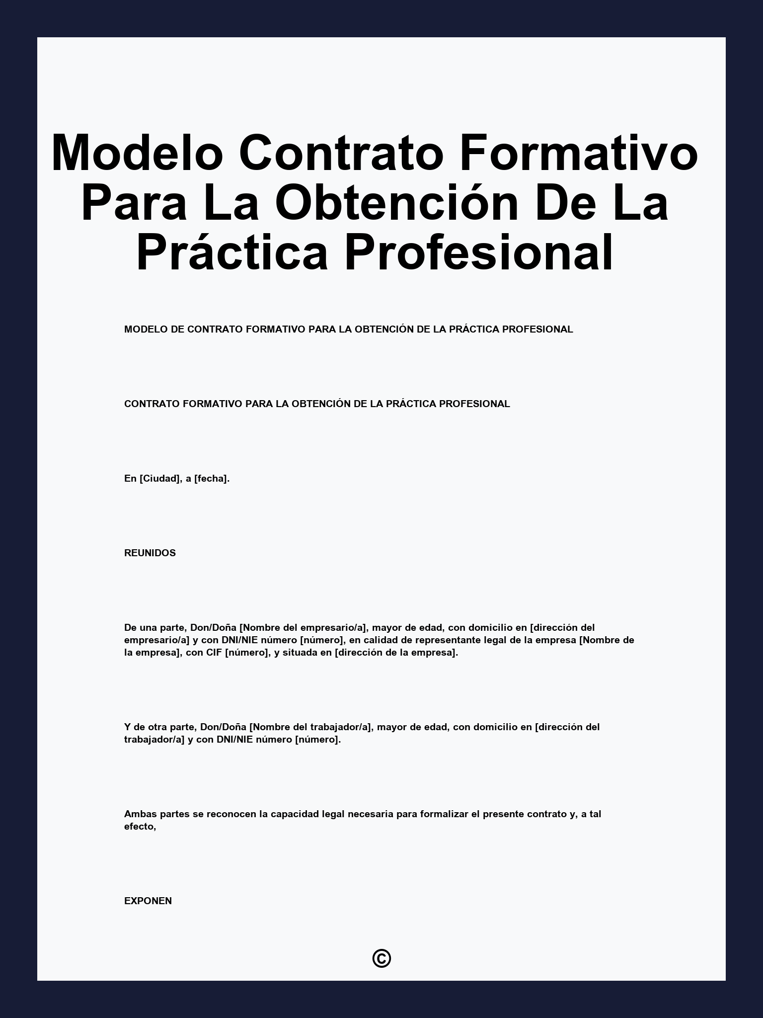 Modelo Contrato Formativo Para La Obtención De La Práctica Profesional