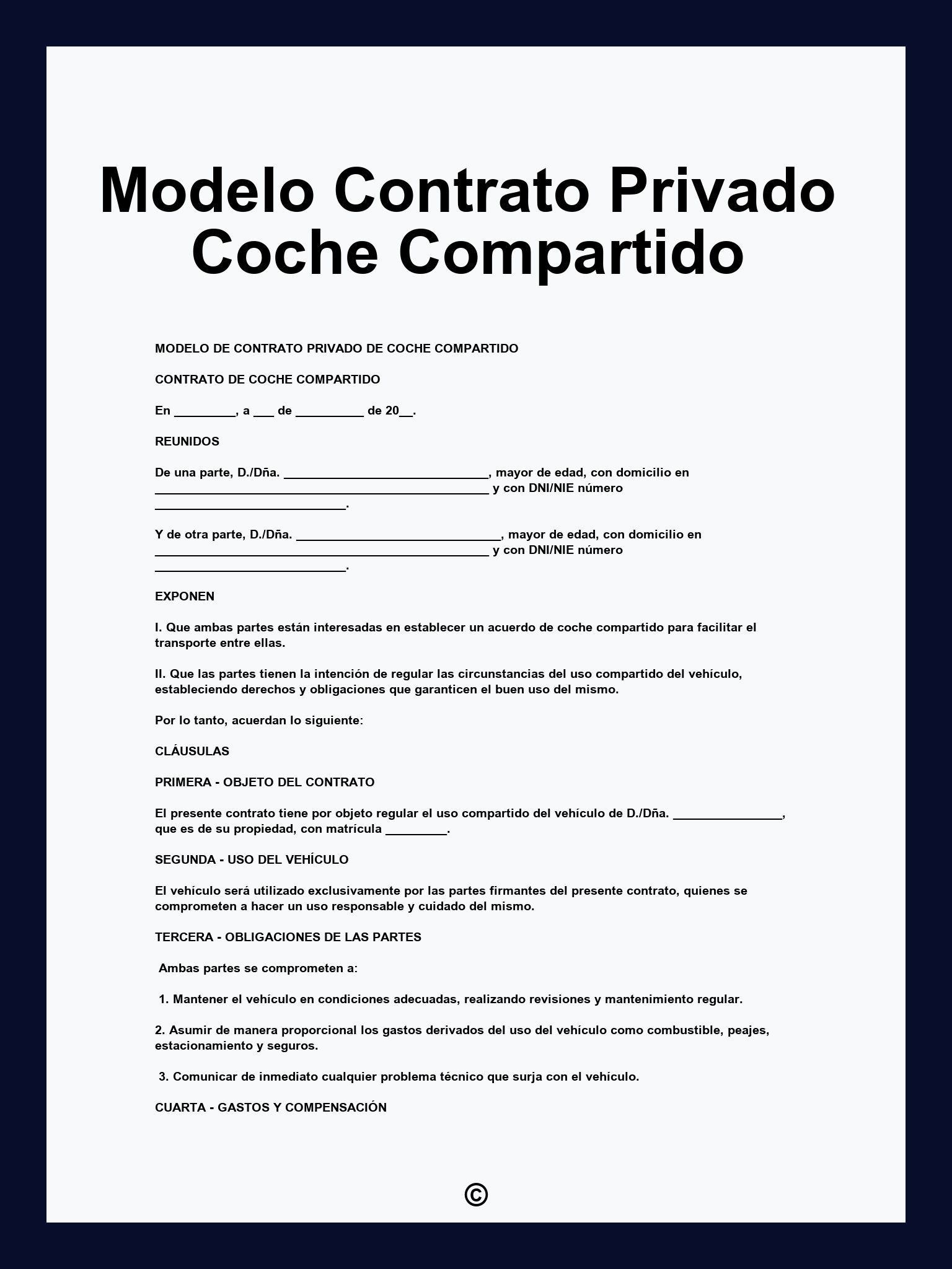 Modelo Contrato Privado Coche Compartido