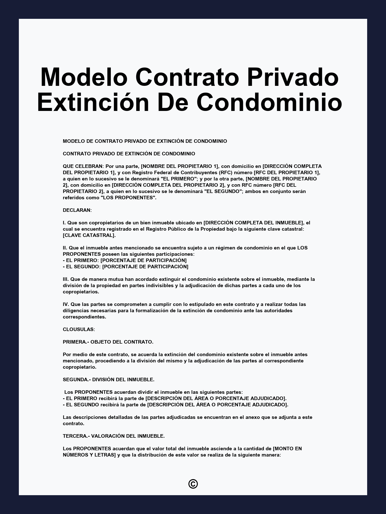 Modelo Contrato Privado Extinción De Condominio