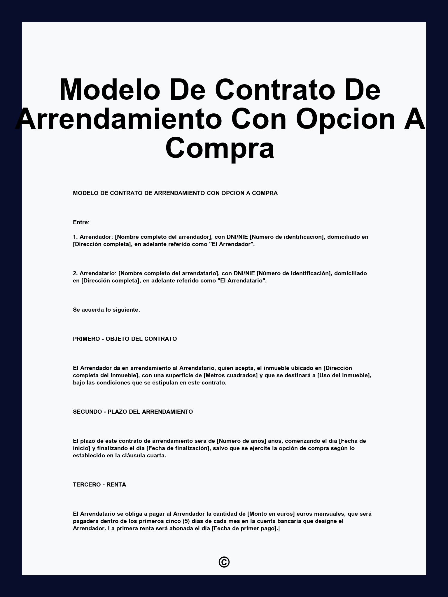 Modelo De Contrato De Arrendamiento Con Opcion A Compra