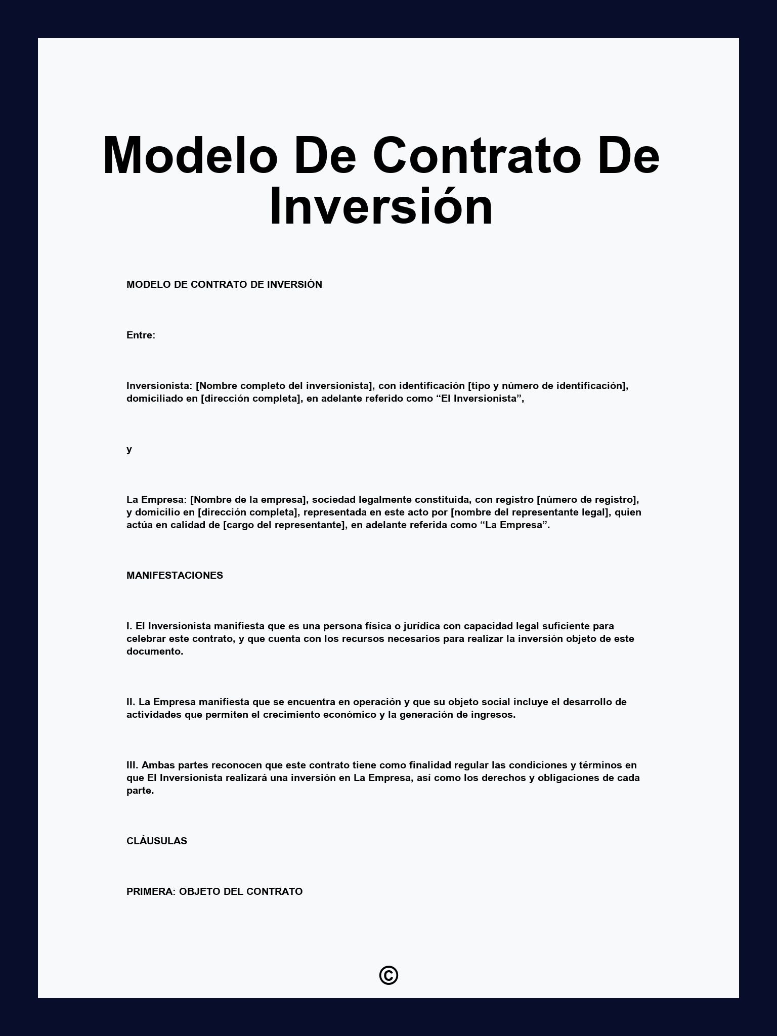 Modelo De Contrato De Inversión