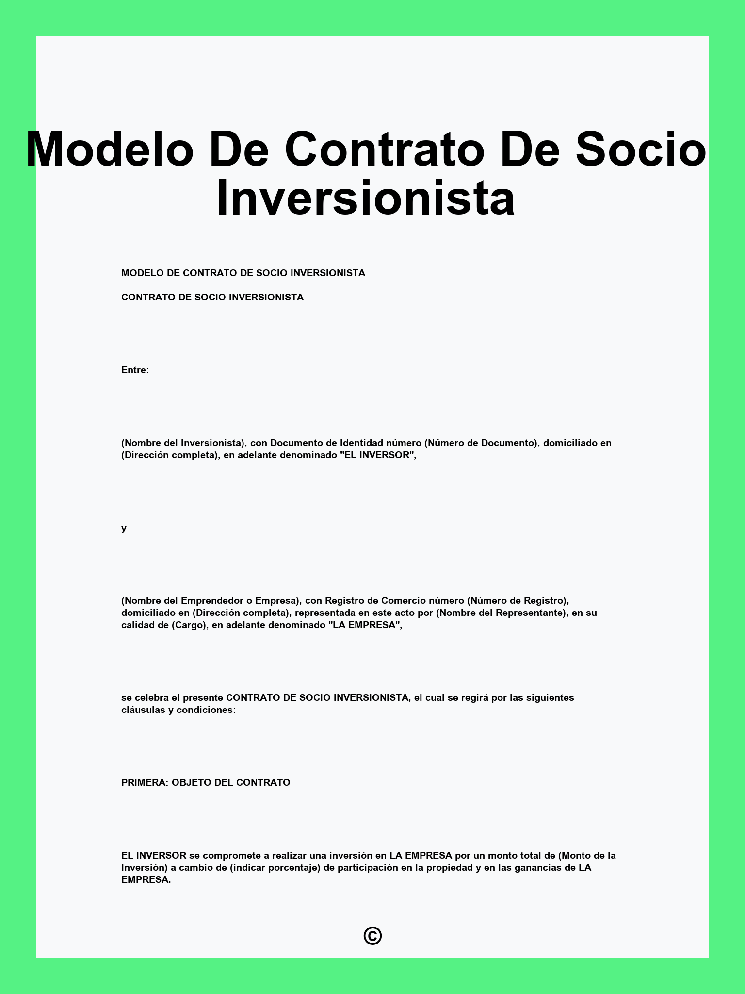 Modelo De Contrato De Socio Inversionista